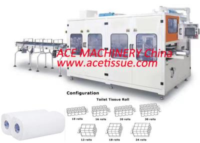 China Kitchen Roll Bathroom Tissue Paper Packaging Machine For Small Toilet Roll By 4 6 9 12 Machine Dimension L7500*W1850*H2200 Mm for sale