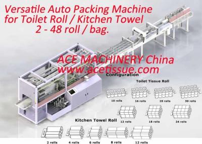 China Latest Europe Design Versatile Toilet Tissue Kitchen Towel Roll Packing Machine 2-48 Roll Per Bag for sale