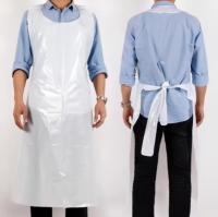 China 110x70cm Disposable PE Apron For Adult White / Blue With Header Available for sale