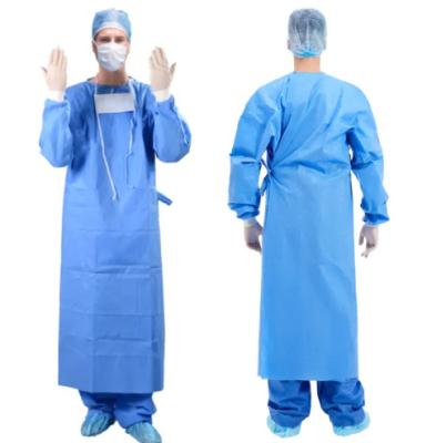 China Reinforcement Blue Surgical Gown Disposable Plastic isolation Gowns Waterproof Plastic Apron With fast shipments for sale