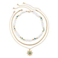 China Ladies Fancy Evil Eye Necklace 45cm Length 1.5cm Width with Sun Turquoise Pendant for Wedding Party Fashion Jewelry for sale