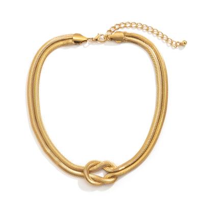 China RisingMoon 45cm Twisted Knotted Snake Chain Choker Necklace - 1.5cm Width Alloy Double Layer Fashion Jewelry for sale