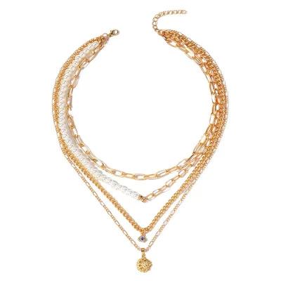 China Multi-Layered Ladies Fancy Necklace 1.5cm Width 45cm Length Gold/Silver/Rose Gold Plated Fashion Jewelry for sale