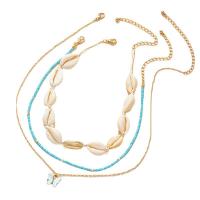 China RICHSTAR Ladies Fancy Necklace 45cm Length 1.5cm Width Multi-layer Clavicle Chain with Bohemian Bead Shell Pendant for sale