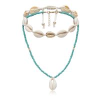 China RICHSTAR Ladies Fancy Necklace 45cm Length 1.5cm Width Multi-layer Clavicle Chain with Bohemian Bead Shell Pendant for sale