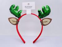 China Christmas Holiday Hair Accessories Antler Headband with Flower Design - Small/Medium/Large Sizes in Red, Green, Gold Colors for sale