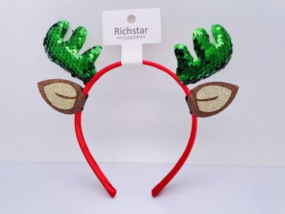 China Christmas Holiday Hair Accessories Antler Headband with Flower Design - Small/Medium/Large Sizes in Red, Green, Gold Colors for sale