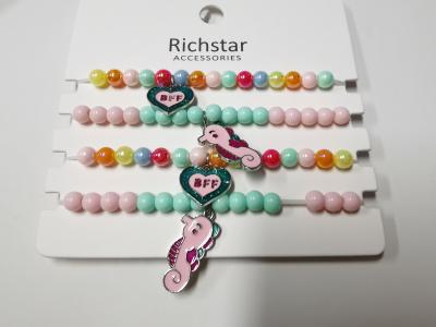 China Polished Unisex Children's Rainbow Beaded Bracelet - Heart Design Silver & Acrylic Jewelry for Birthdays for sale