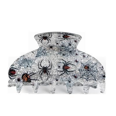 China Spider Pattern Halloween Hair Claw Accessories - Plastic Hair Clips with Rhinestone & Glitter Designs for Women & Girls for sale