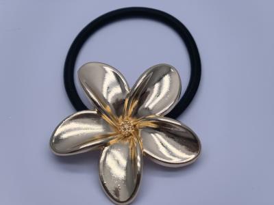 China RICHSTAR Metal Hair Ties Flower Shape Elastic Hair Accessories Gold Silver Small Medium Large for sale