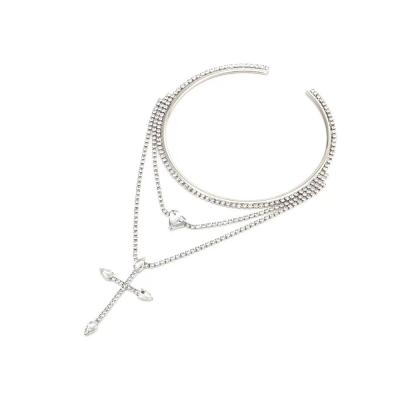 China Ladies Fancy Necklace Round Rhinestone Alloy Jewelry Gold Silver Plated 45cm for sale