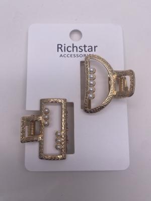 China RICHSTAR Copper-Aluminum Alloy Hair Claw Clips Matte Finish Golden Silver 2 Sizes for sale