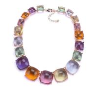 China Multilayer Acrylic Rhinestone Fashion Necklace Gold Plated Alloy Ladies Fancy Jewelry 45cm Length for sale