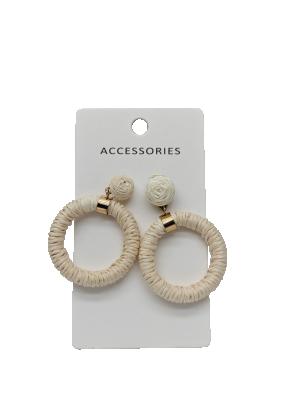 China Handwoven Round Rattan Earrings Bohemian Style Raffia Pendant Earrings 5cm Drop Length for sale