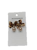 China Vintage Leopard Print Flocking Bow Earrings Pearl Knot Stud for Women Party Gift for sale