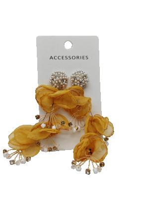 China Vintage Floral Fabric Earrings for Women 2.5cm Alloy Rhinestone for sale