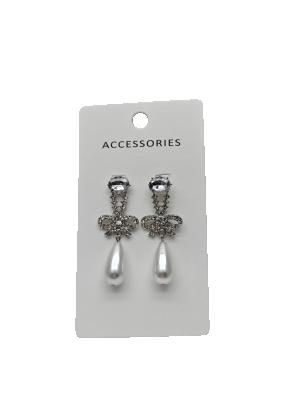 China Women Gold Plated Bow Earrings Alloy Jewelry Rhinestone Zircon Pearl Fashion Trendy 2cm for sale