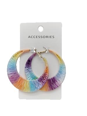 China Huge Hoop Earrings Handmade Space Dye Bright-Colored Raffia Earrings for sale