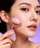 China Natural Rose Quartz Facial Roller and Gua Sha Set for Face Massage Anti Aging Skin Care Tool for sale