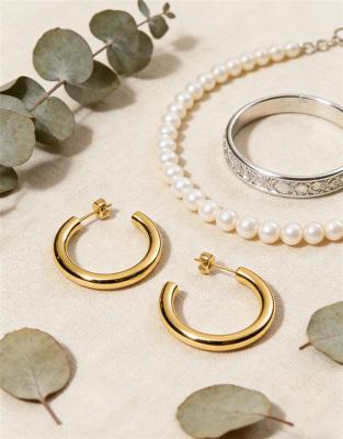 China 18K Gold Plated Waterproof Hypoallergenic C Shaped Hoop Stud Earrings Stainless Steel for sale