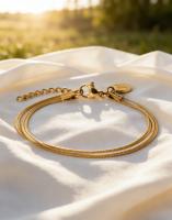 China Waterproof Hypoallergenic Double Layer Snake Chain Bracelet 18K Gold Plated Stainless Steel for sale