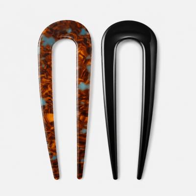 China 2-Piece French U-Shaped Hair Fork Stick Set | Tortoise Shell & Black Acetate Hair Pins for French Twist Buns for sale