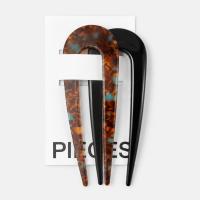 China 2-Piece French U-Shaped Hair Fork Stick Set | Tortoise Shell & Black Acetate Hair Pins for French Twist Buns for sale