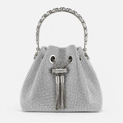 China Luxury Crystal Evening Bucket Handbag – Sparkly Rhinestone Party Purse with Rigid Crystal Top Handle for sale