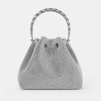 China Luxury Crystal Evening Bucket Handbag – Sparkly Rhinestone Party Purse with Rigid Crystal Top Handle for sale
