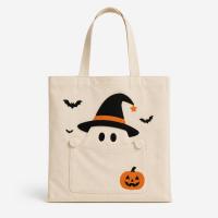 China Custom Halloween Canvas Tote Bag with Ghost Pocket Design | OEM/ODM Seasonal for sale