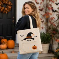 China Custom Halloween Canvas Tote Bag with Ghost Pocket Design | OEM/ODM Seasonal for sale