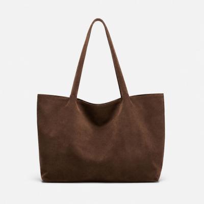 China Large Minimalist Suede Tote Bag for Women with Magnetic Snap Closure – Soft Slouchy Shoulder Bag with Interior Zipper Pocket for sale