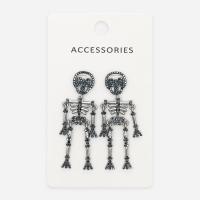 China Gothic Rhinestone Skeleton Dangle Earrings – Silver Tone Statement Jewelry for Halloween, Party & Fashion Accessories for sale