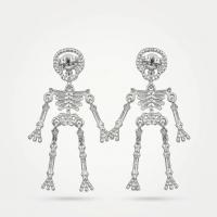 China Gothic Rhinestone Skeleton Dangle Earrings – Silver Tone Statement Jewelry for Halloween, Party & Fashion Accessories for sale