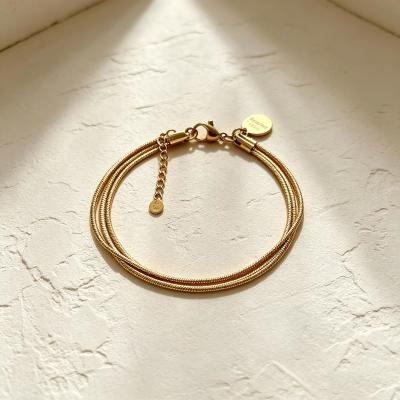 China Waterproof Hypoallergenic Double Layer Snake Chain Bracelet 18K Gold Plated Stainless Steel for sale
