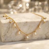 China 18K Gold PVD Plated Waterproof Stainless Steel Necklace with Crystal Pendant for Women 45cm for sale