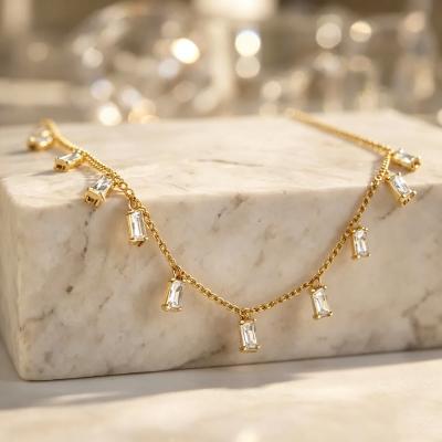 China 18K Gold PVD Plated Waterproof Stainless Steel Necklace with Crystal Pendant for Women 45cm for sale