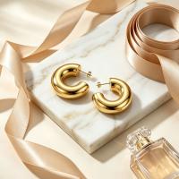 China 18K Gold Plated Waterproof Hypoallergenic Stainless Steel Chunky Hoop Earrings 30mm for sale