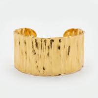China Waterproof Stainless Steel Wide Gold Cuff Bracelet – 18K PVD Plated Organic Texture Statement Bangle for sale