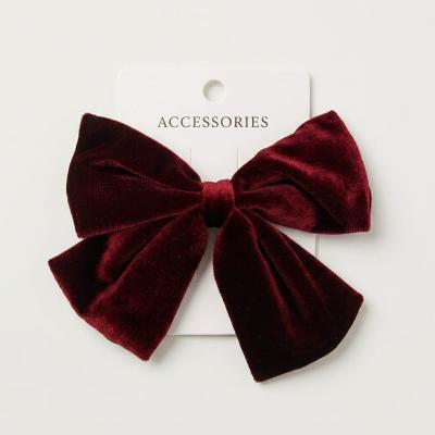 China Vintage Burgundy Velvet Hair Bow Clip | Elegant Oversized Velvet Alligator Hair Barrette for Women & Girls for sale