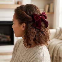 China Vintage Burgundy Velvet Hair Bow Clip | Elegant Oversized Velvet Alligator Hair Barrette for Women & Girls for sale