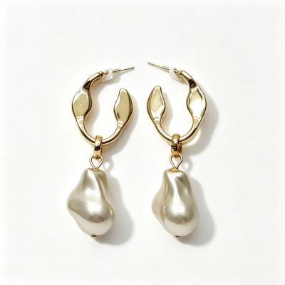 China French Style Freshwater Pearl Earrings 10mm Gold Needle Women Vintage Elegant for sale