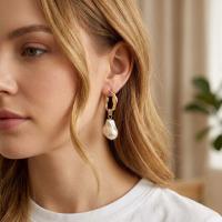 China French Style Freshwater Pearl Earrings 10mm Gold Needle Women Vintage Elegant for sale