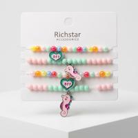 China Polished Unisex Children's Rainbow Beaded Bracelet - Heart Design Silver & Acrylic Jewelry for Birthdays for sale