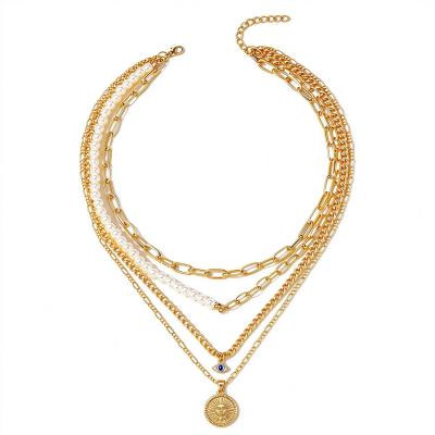 China Multi-Layered Ladies Fancy Necklace 1.5cm Width 45cm Length Gold/Silver/Rose Gold Plated Fashion Jewelry for sale