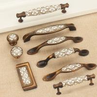 China Flower Ceramic Retro Decorative Cupboard Door Handles for sale