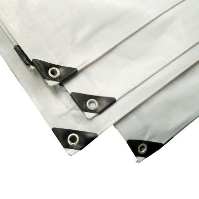 China 200g White blue Plastic Rip Tear Proof Industrial Fireproof PE Tarpaulin Waterproof Poly Tarp Sheet For Covers for sale