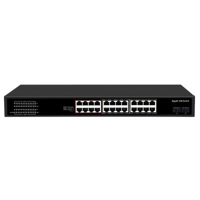China 24 Port CCTV PoE Switch Gigabit Network SFP Optical Uplink Unmanaged 300W Budget for sale