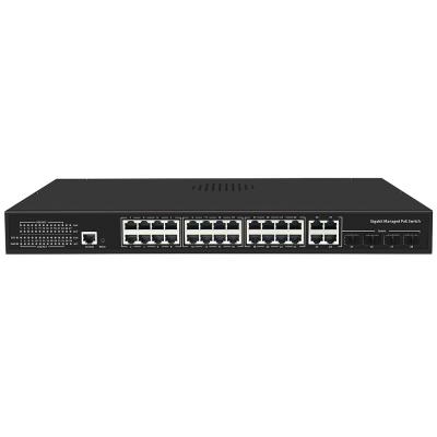 China 24 Port Gigabit PoE Switch L2 L3 Smart Managed 300W Budget With SFP Uplink 1U Fanless for sale