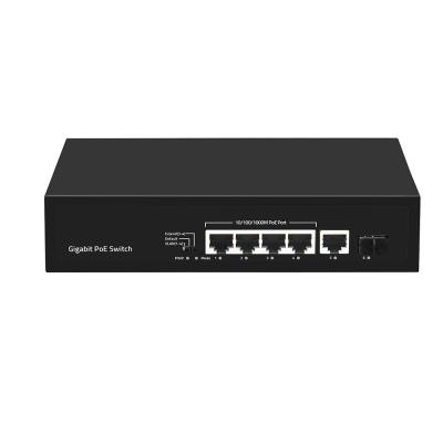 China 4 Port PoE Af/At Gigabit Fiber Switch With 1 SFP/Copper Uplink Commercial Grade 60W for sale